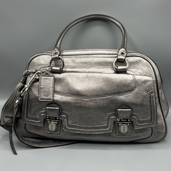 Coach | Bags | Vintage Coach Poppy Metallic Silver Leather Pushlock ...